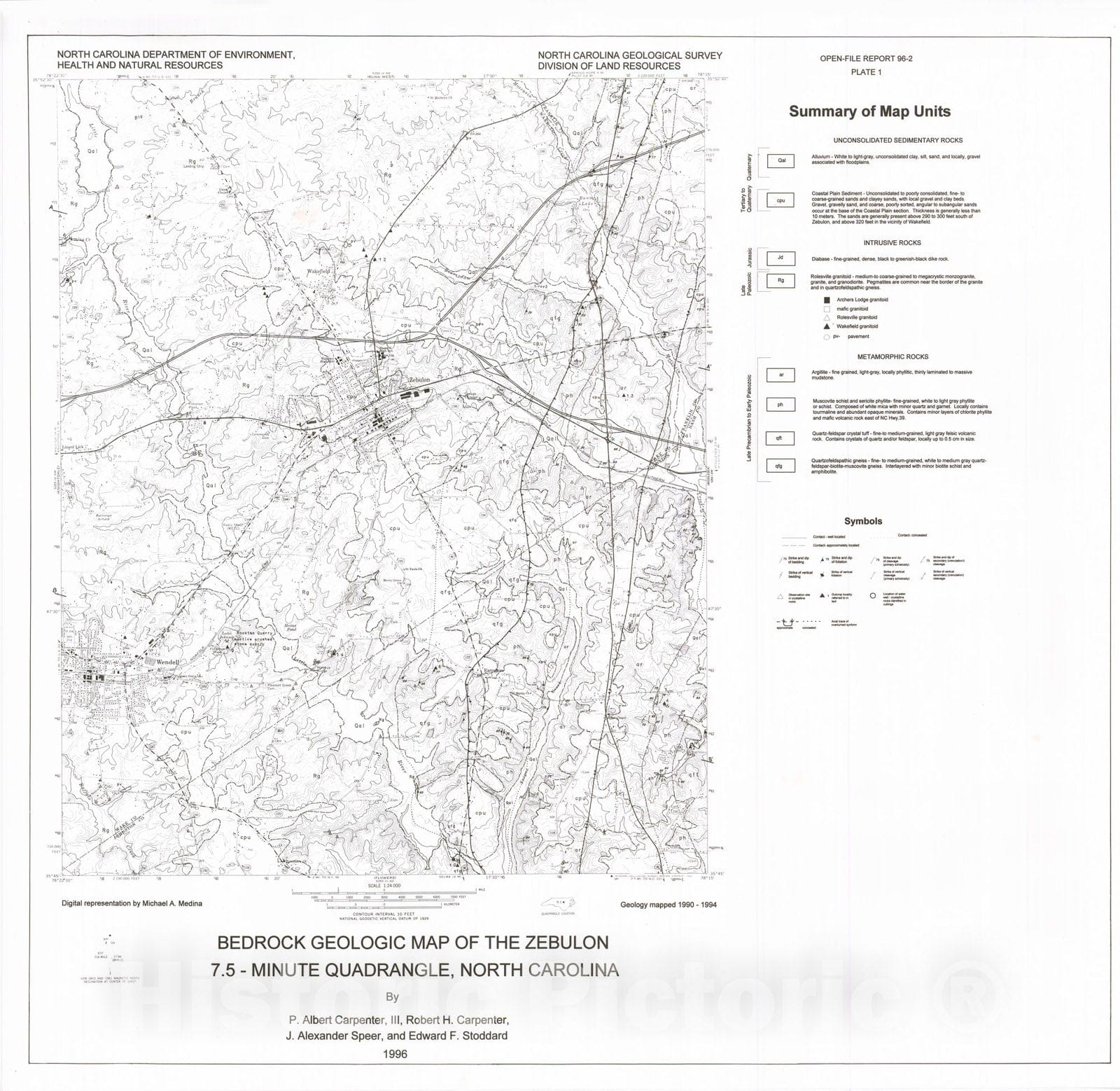 Map : Bedrock geology of the Zebulon 7.5-minute quadrangle, Franklin ...