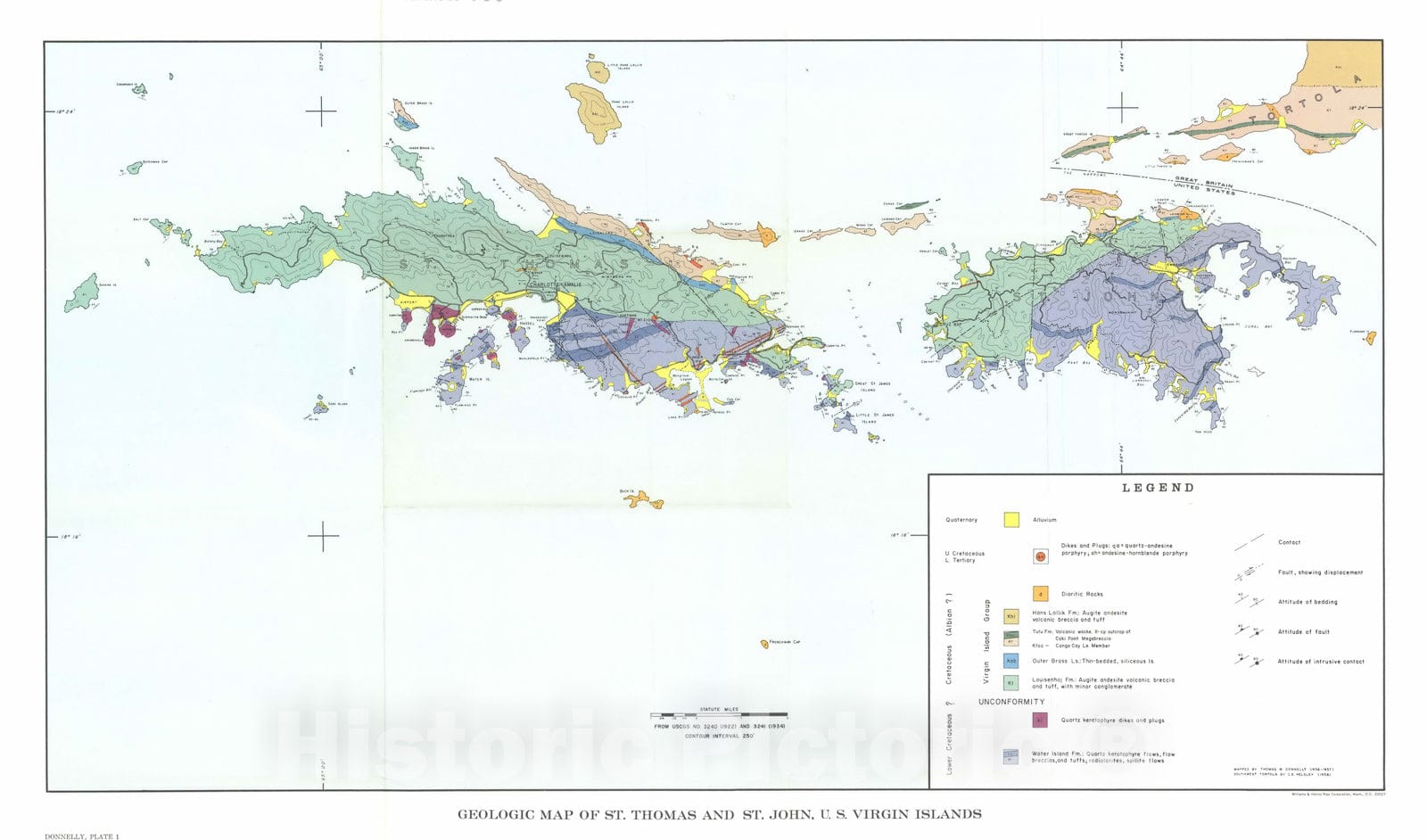 Map : Geology of St. Thomas and St. John, U.S. Virgin Islands, 1966 Ca ...