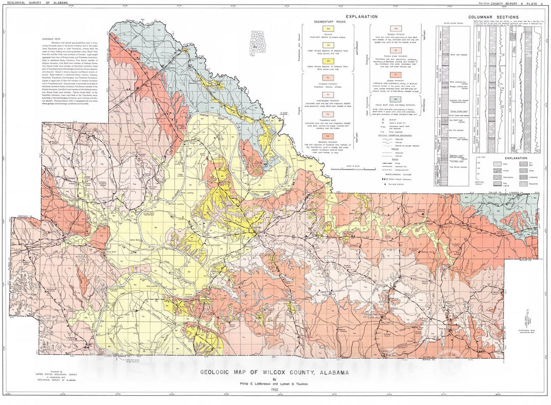 Map : Geologic map of Wilcox County, Alabama, 1960 Cartography Wall Ar ...