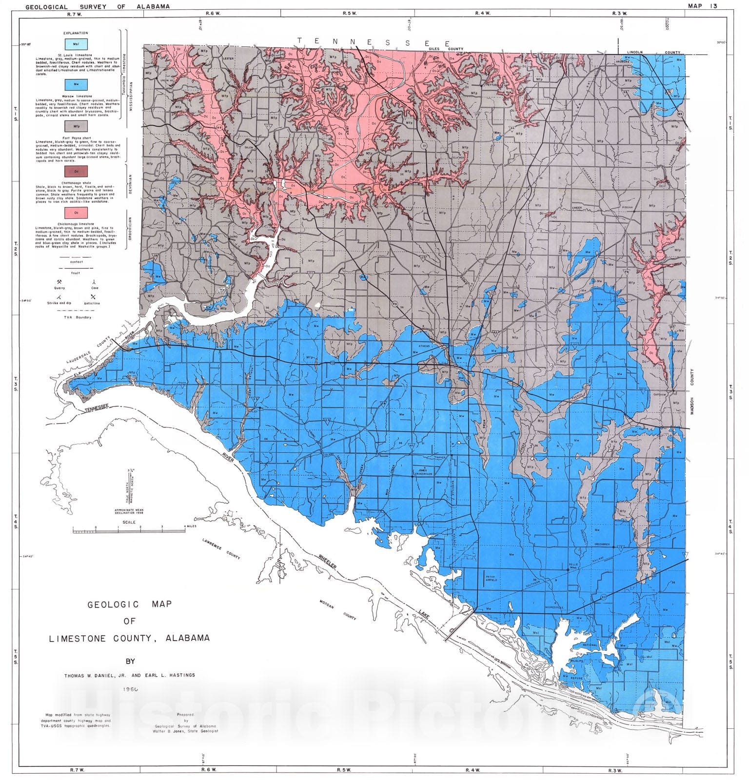 Map : Geologic map of Limestone County, Alabama, 1960 Cartography Wall ...