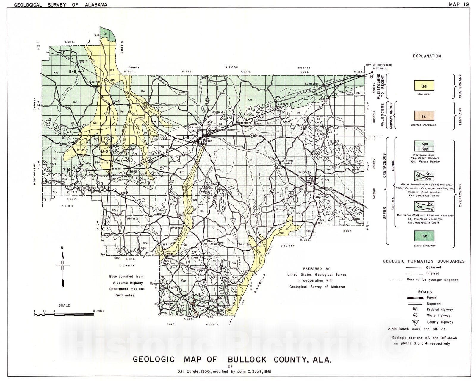 Map : Geologic map of Bullock County, Alabama, 1961 Cartography Wall A ...