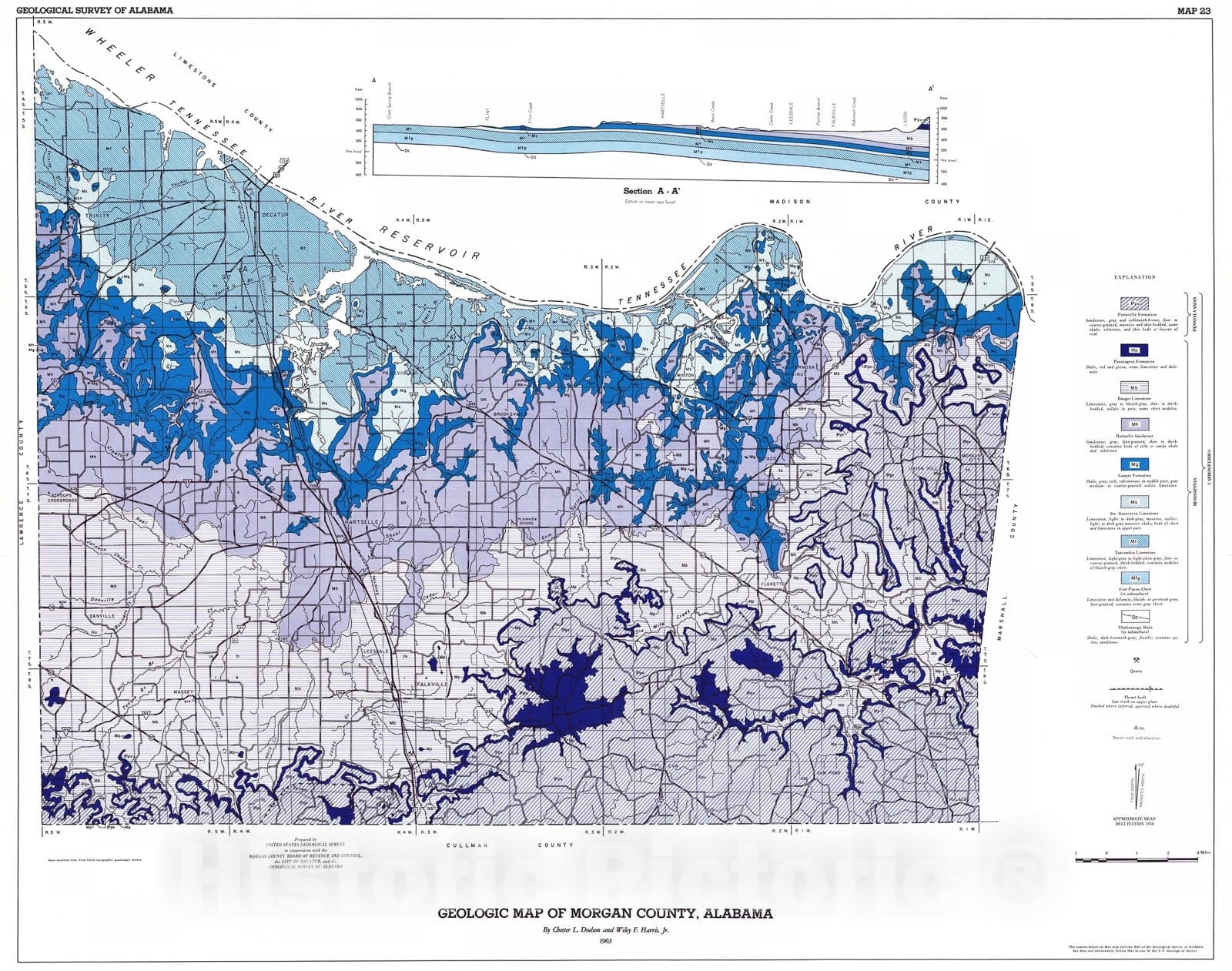 Map : Geologic map of Morgan County, Alabama, 1963 Cartography Wall Ar ...