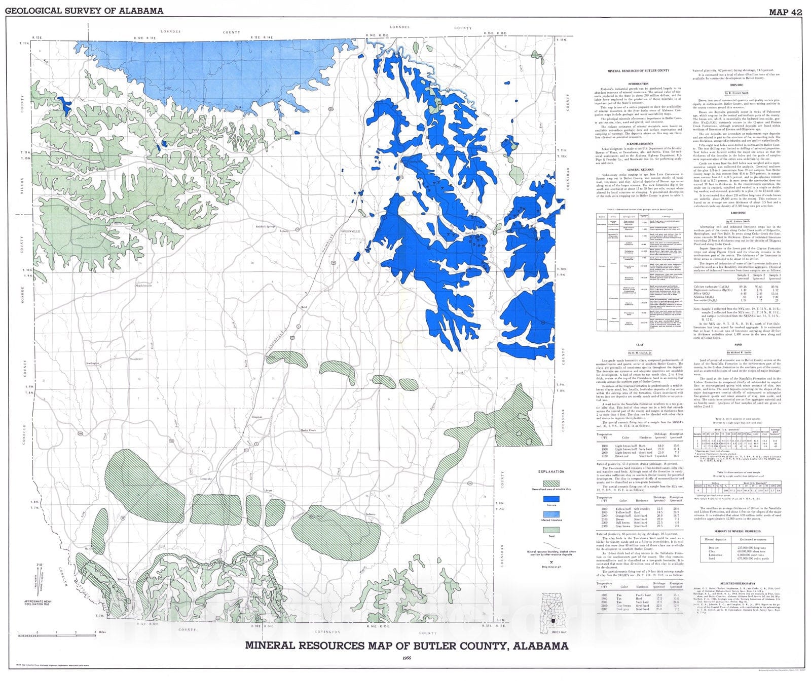 Map : Mineral resources map of Butler County, Alabama, 1966 Cartograph ...