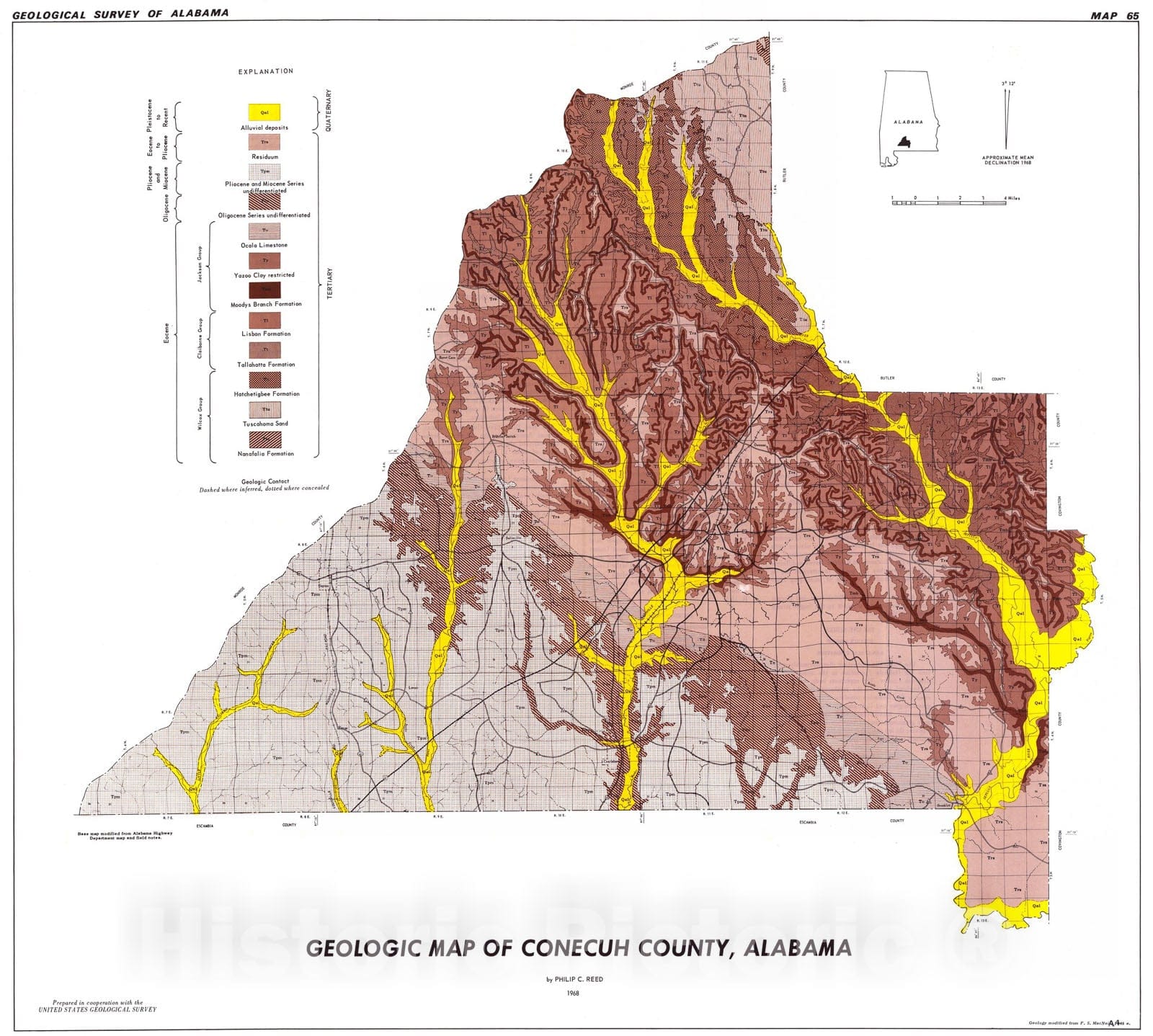 Map : Geologic map of Conecuh County, Alabama, 1968 Cartography Wall A ...