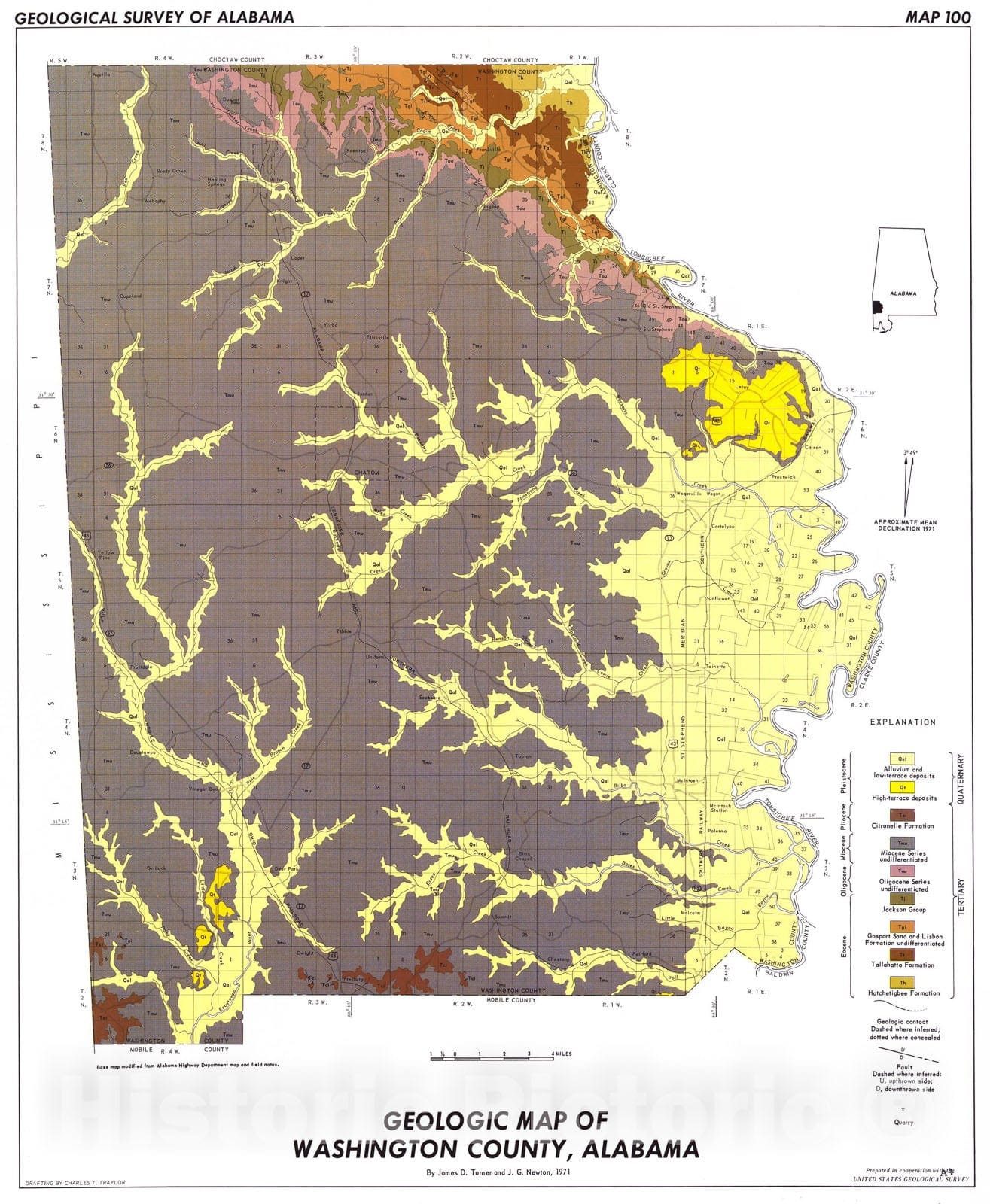 Map : Geologic map of Washington County, Alabama, 1971 Cartography Wal ...