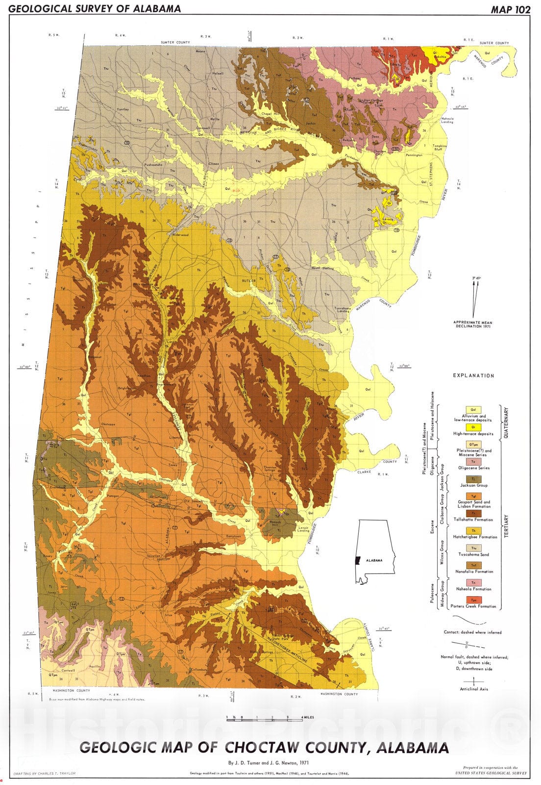 Map : Geologic map of Choctaw County, Alabama, 1971 Cartography Wall A ...
