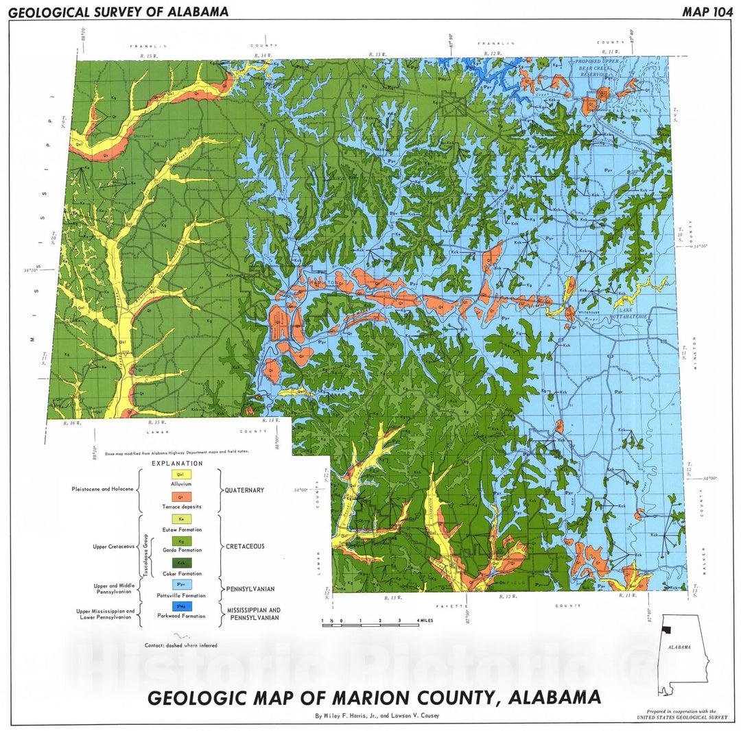 Map : Geologic map of Marion County, Alabama, 1973 Cartography Wall Ar ...