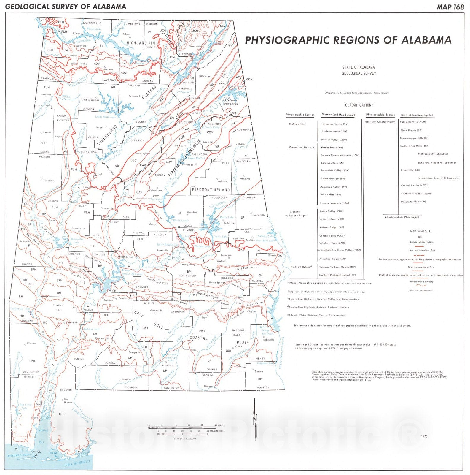Map : Physiographic regions of Alabama, 1975 Cartography Wall Art ...