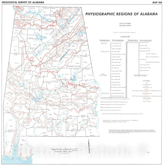 Map : Physiographic regions of Alabama, 1975 Cartography Wall Art ...