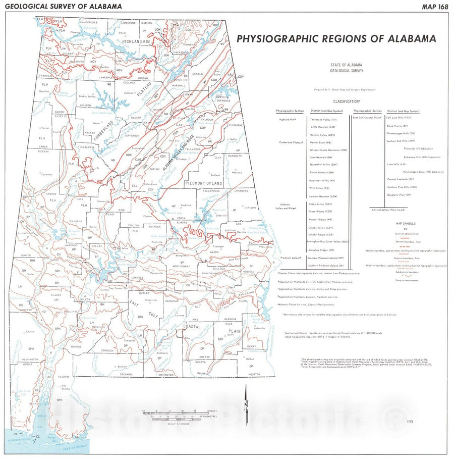 Map : Physiographic regions of Alabama, 1975 Cartography Wall Art ...