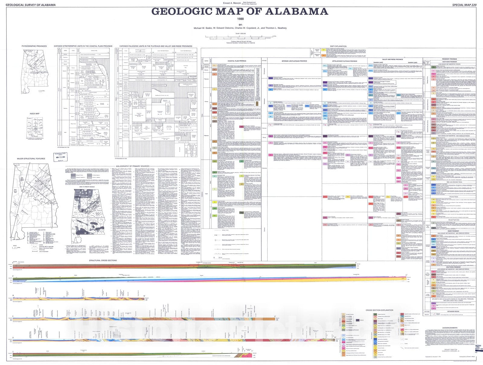 Map : Geologic map of Alabama, 1988 Cartography Wall Art : – Historic ...