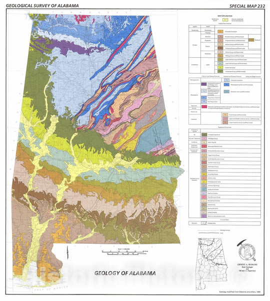Map : Geologic map of Alabama, 1992 Cartography Wall Art : - Historic ...