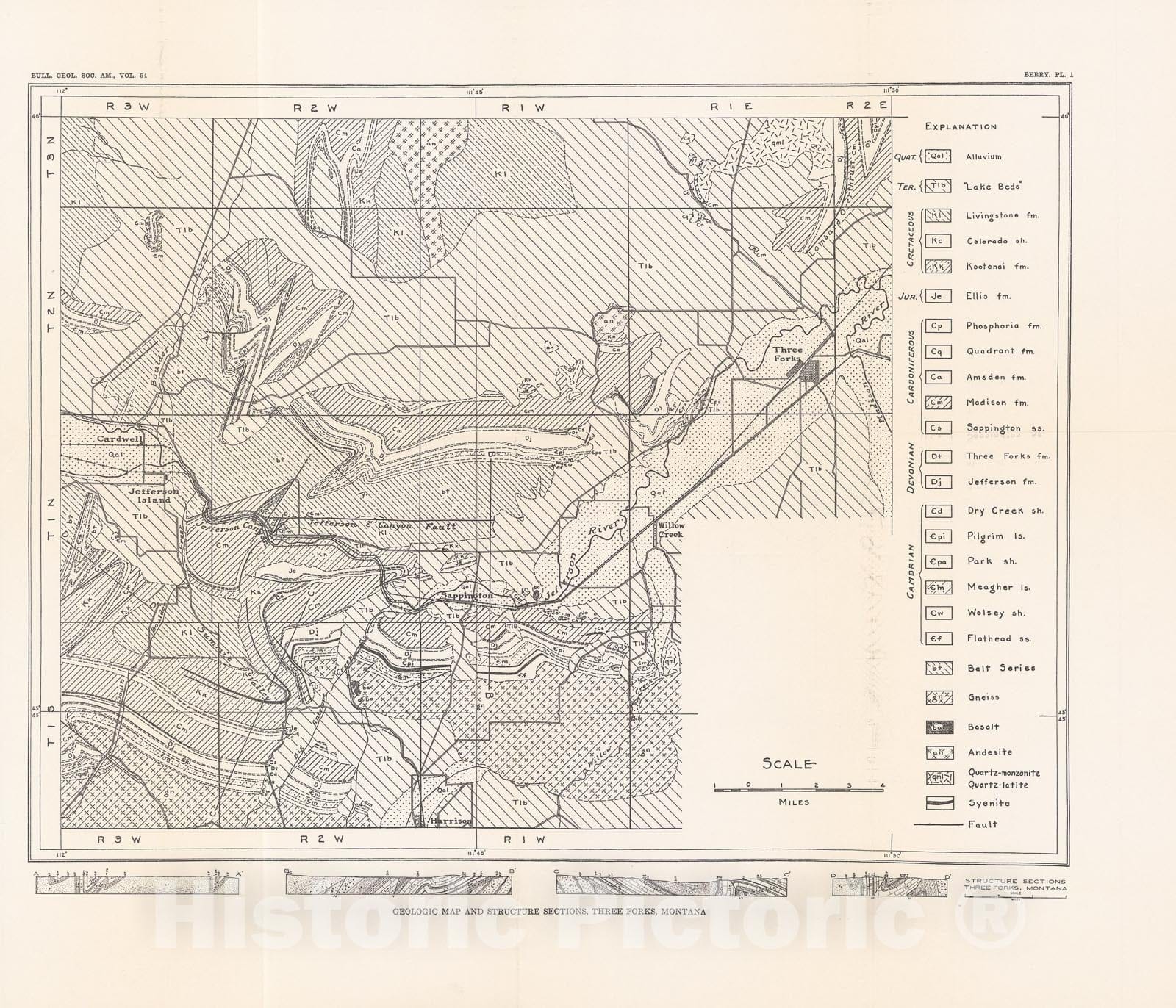 Map : Stratigraphy and structure at Three Forks, Montana, 1943 Cartogr ...