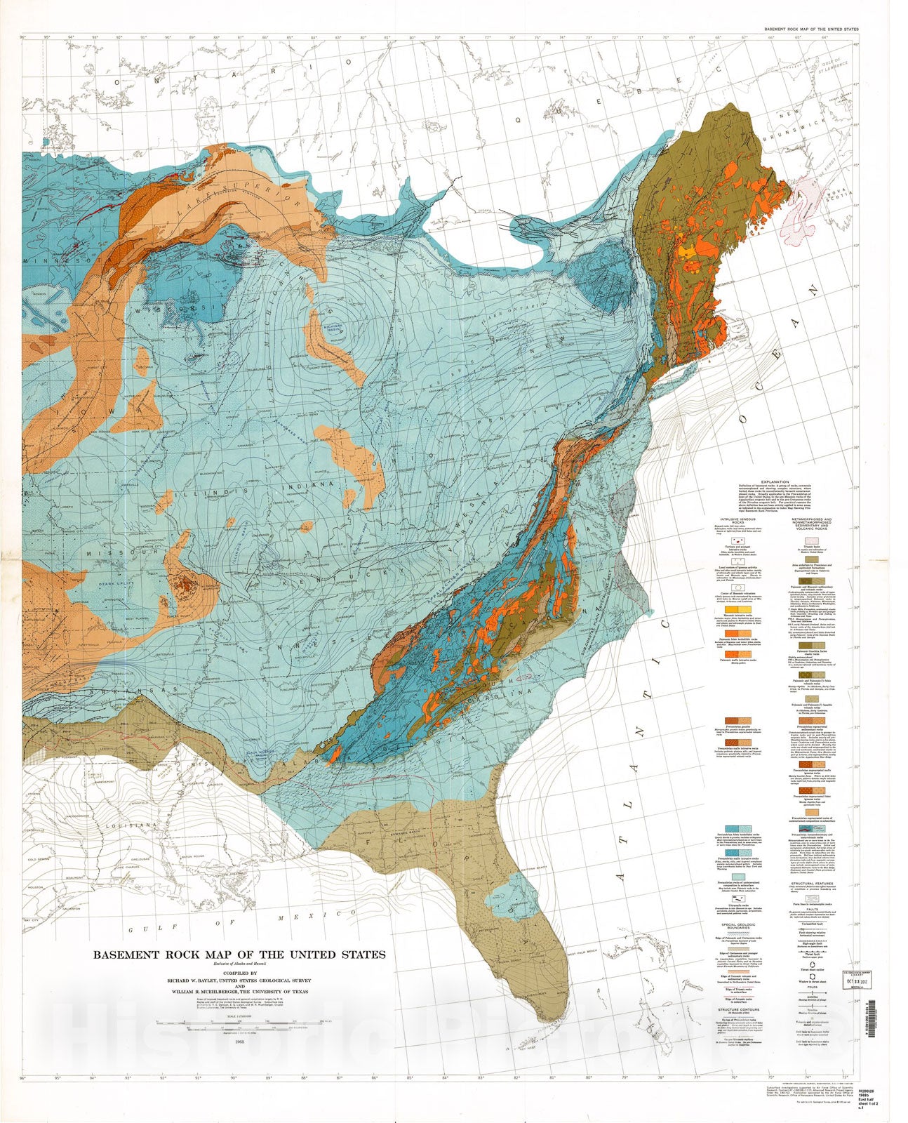 Map : Basement rock map of the United States, exclusive of Alaska and ...