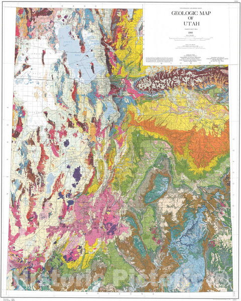 Map : Geologic map of Utah, 1980 Cartography Wall Art : - Historic Pictoric