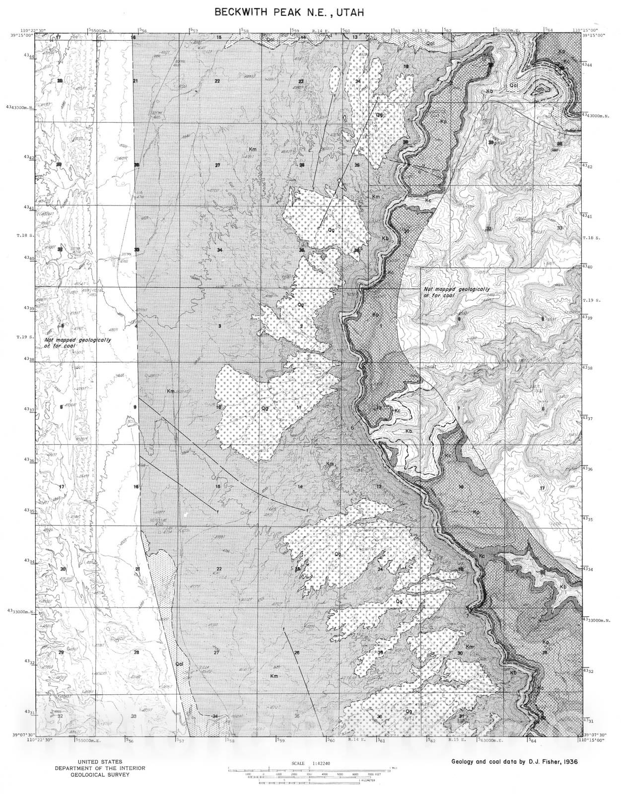 Map : Coal and geology map, Beckwith Peak NE [Cliff] quadrangle, 1972 ...