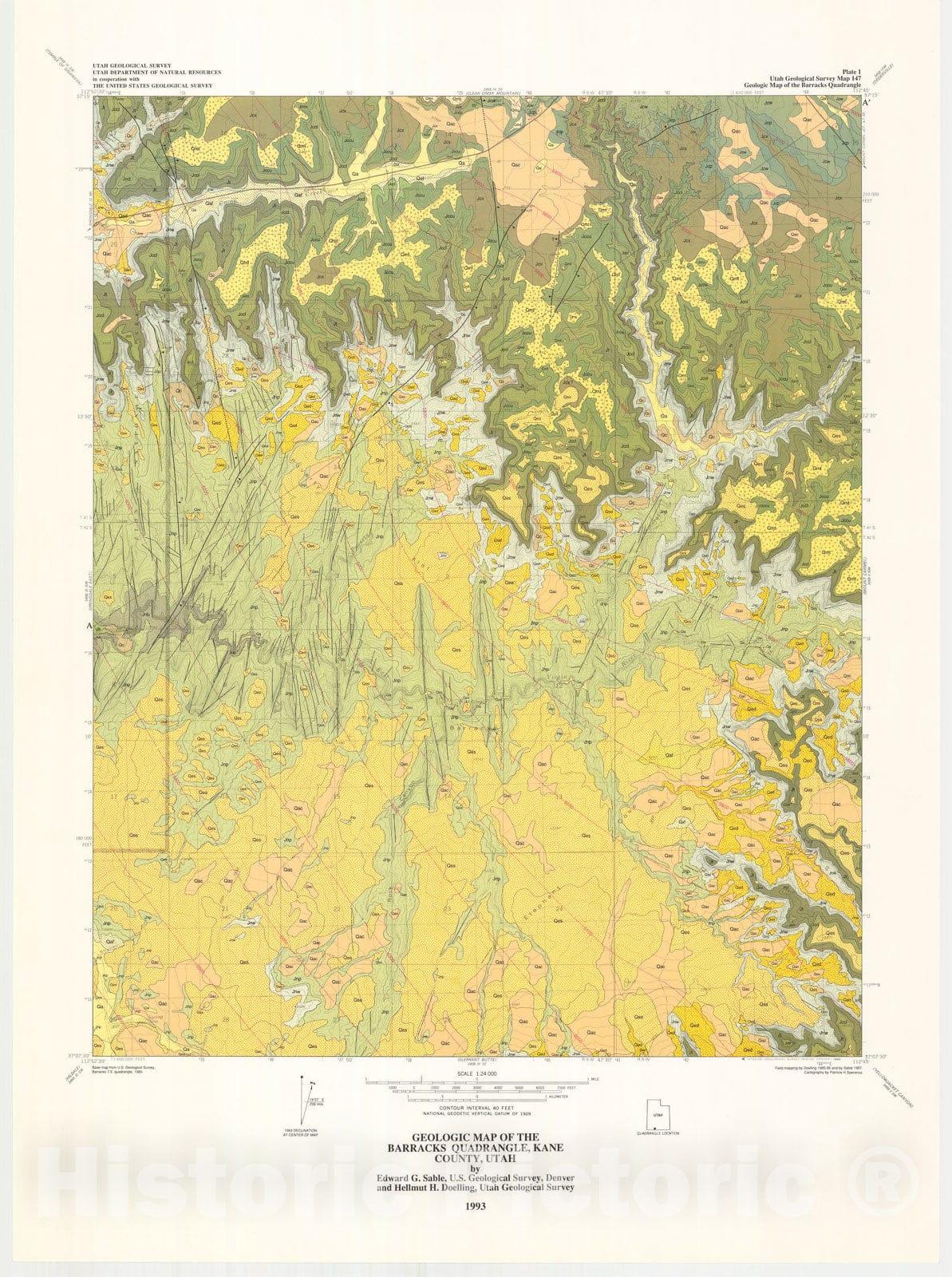 Map : Geologic map of The Barracks quadrangle, Kane County, Utah, 1993 ...