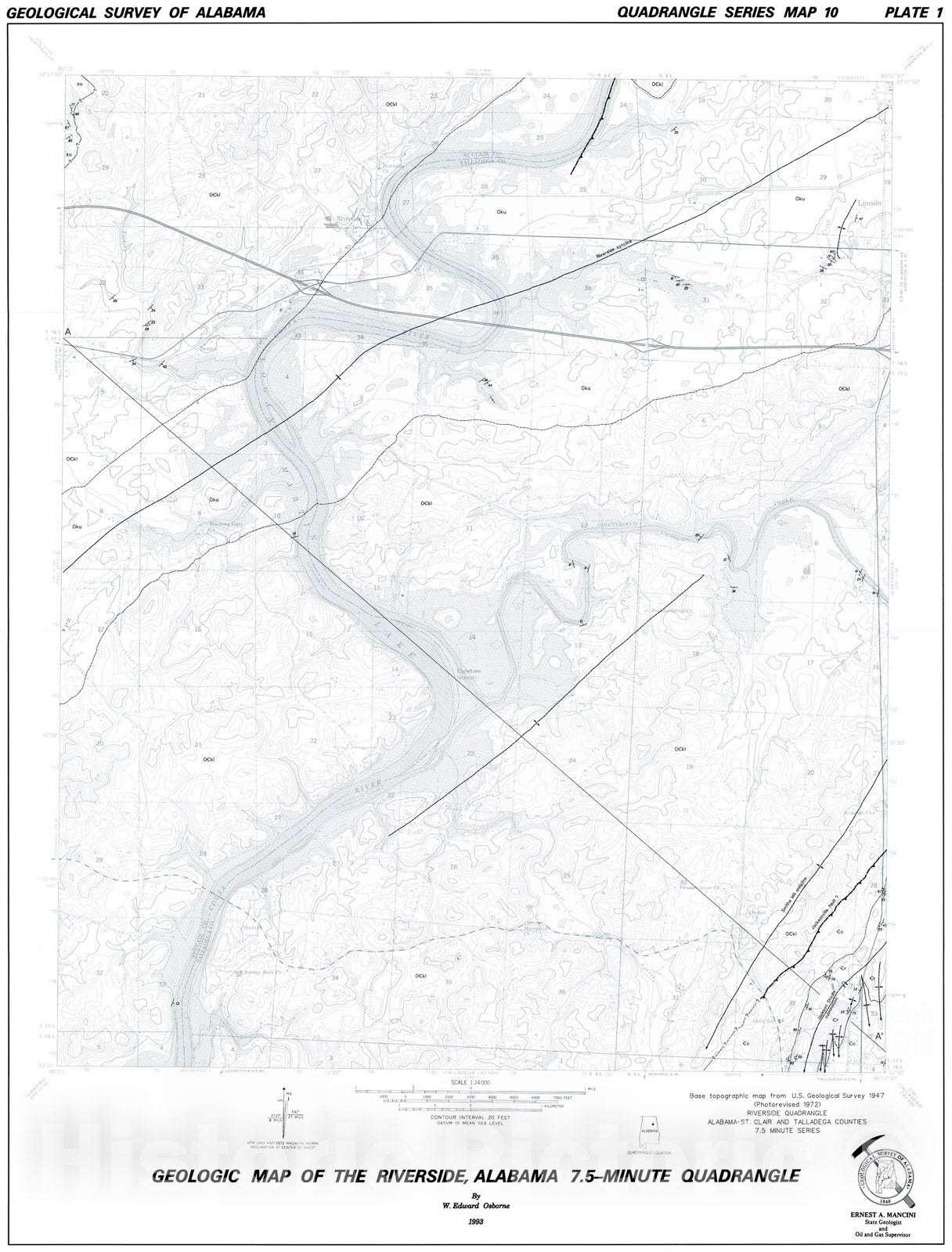 Map : Geology of the Riverside quadrangle, St. Clair and Talladega Cou ...