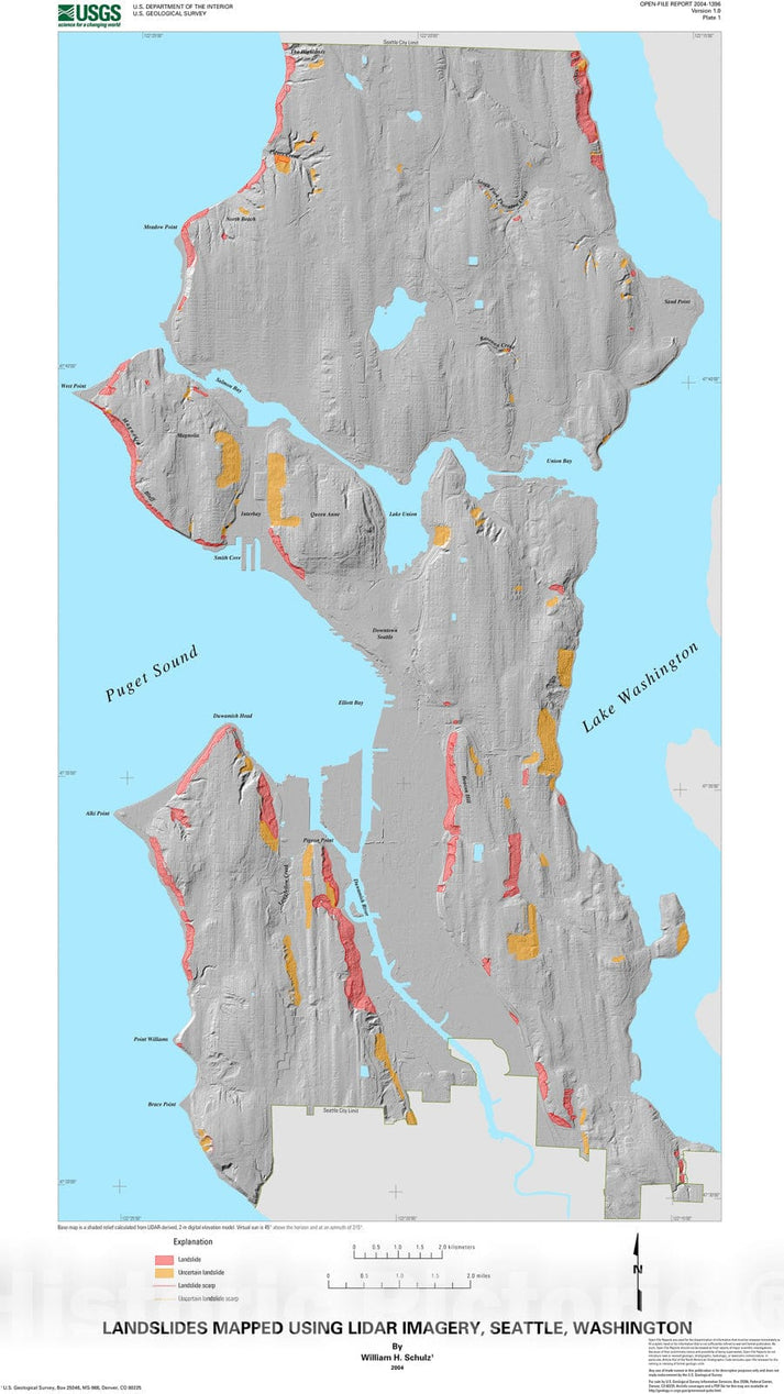 Map : Landslides mapped using LIDAR imagery, Seattle, Washington, 2004 ...