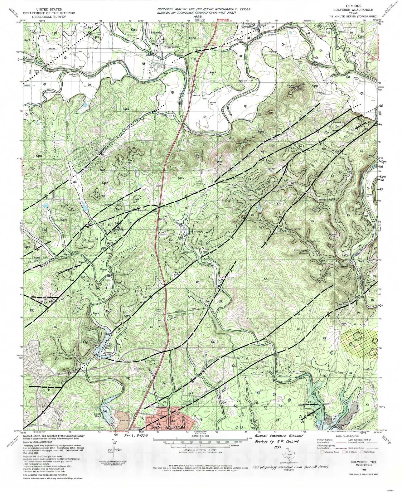Map : Geologic map of the Bulverde quadrangle, Texas, 1993 Cartography ...