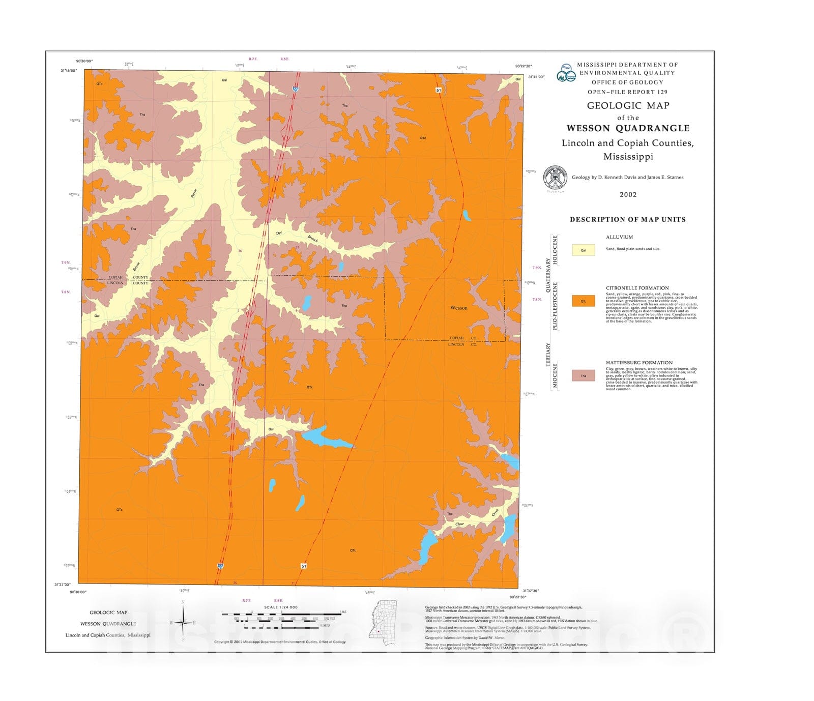 Map : Geologic map of the Wesson quadrangle, Lincoln and Copiah Counti ...
