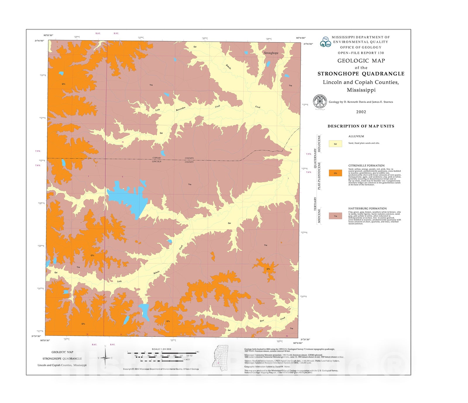 Map : Geologic map of the Stronghope quadrangle, Lincoln and Copiah Co ...