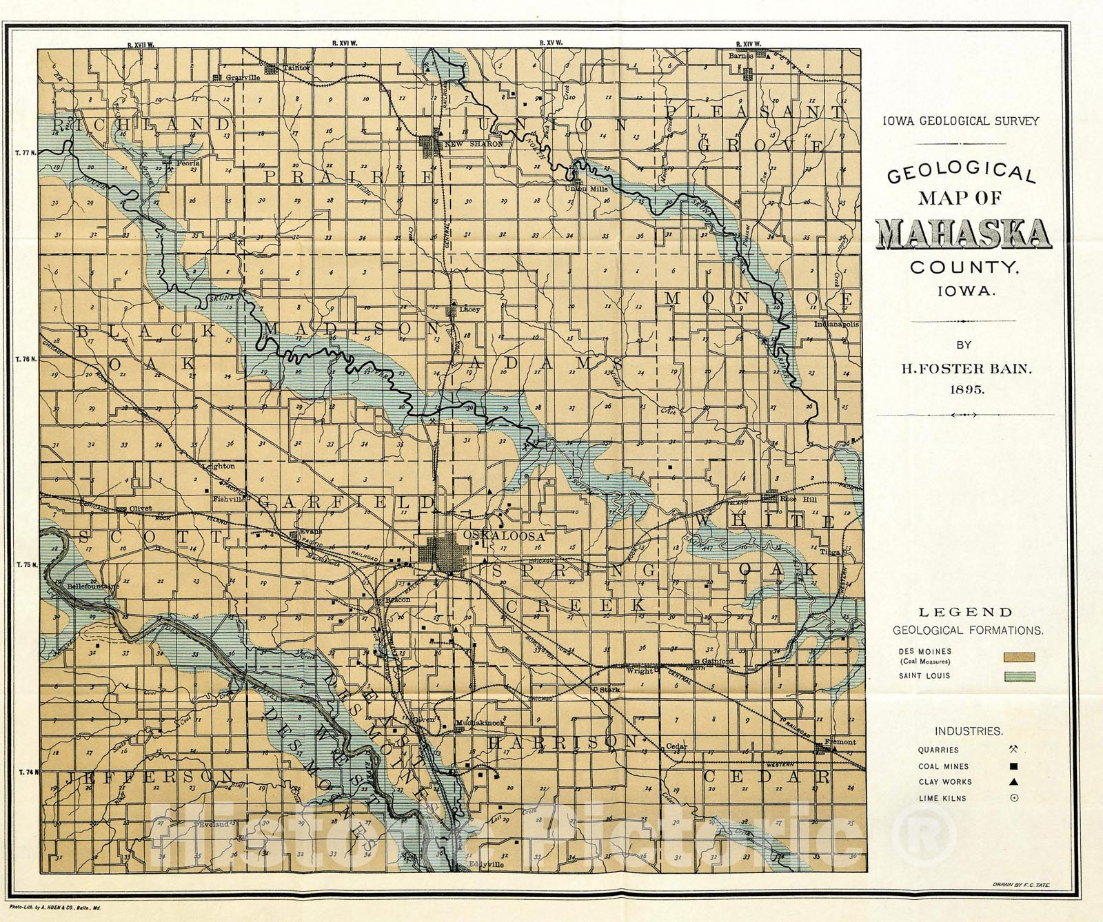 Map : Geology of Mahaska County [Iowa], 1895 Cartography Wall Art ...