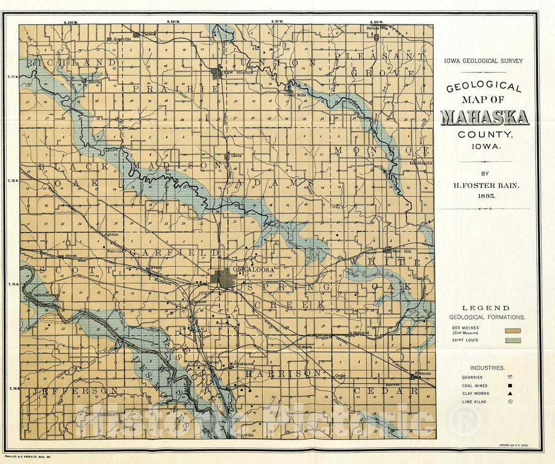 Map : Geology of Mahaska County [Iowa], 1895 Cartography Wall Art ...