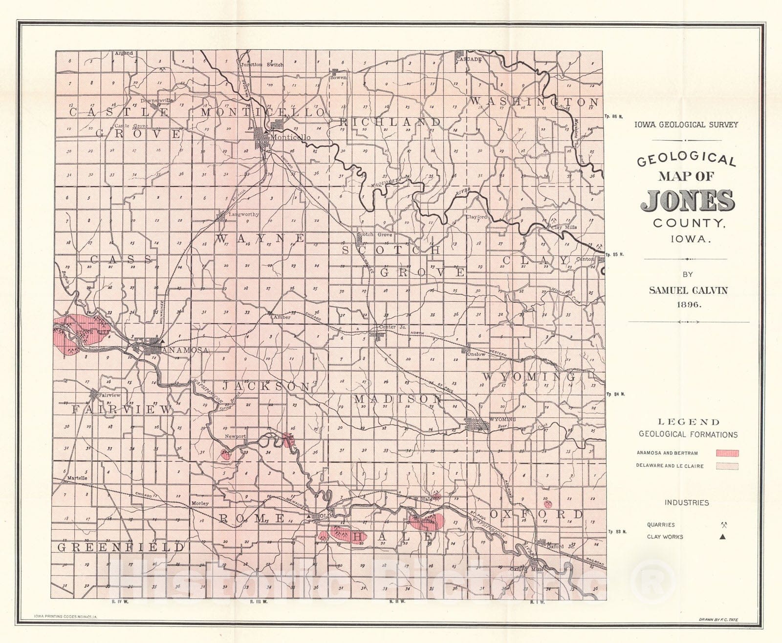 Map : Geology of Jones County [Iowa], 1896 Cartography Wall Art ...