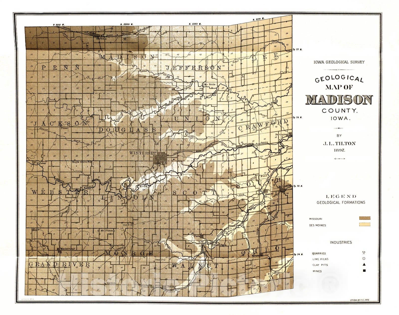 Map : Geology of Madison County [Iowa], 1897 Cartography Wall Art ...