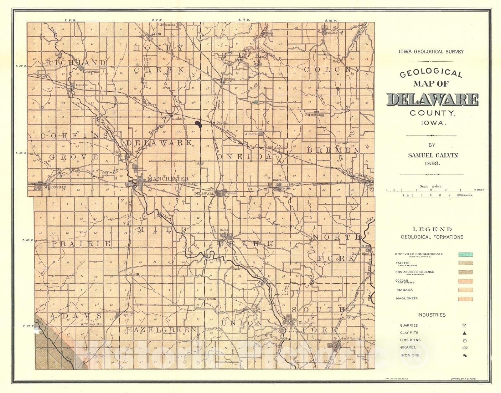 Map : Geology of Delaware County [Iowa], 1898 Cartography Wall Art ...