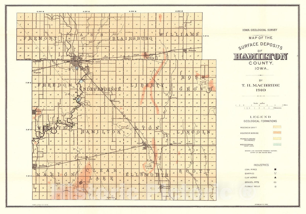Map : Geology of Hamilton and Wright Counties [Iowa], 1910 Cartography – Historic Pictoric