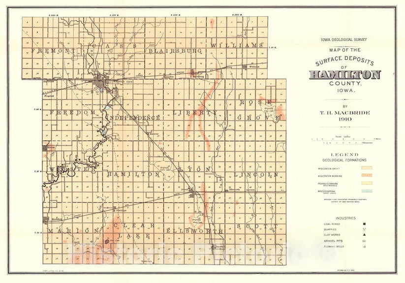 Map : Geology of Hamilton and Wright Counties [Iowa], 1910 Cartography ...
