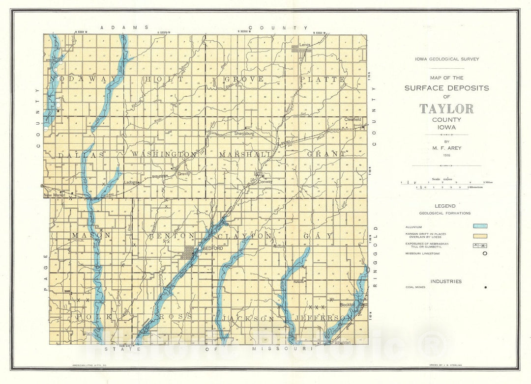 Map : Geology of Taylor County [Iowa], 1920 Cartography Wall Art ...