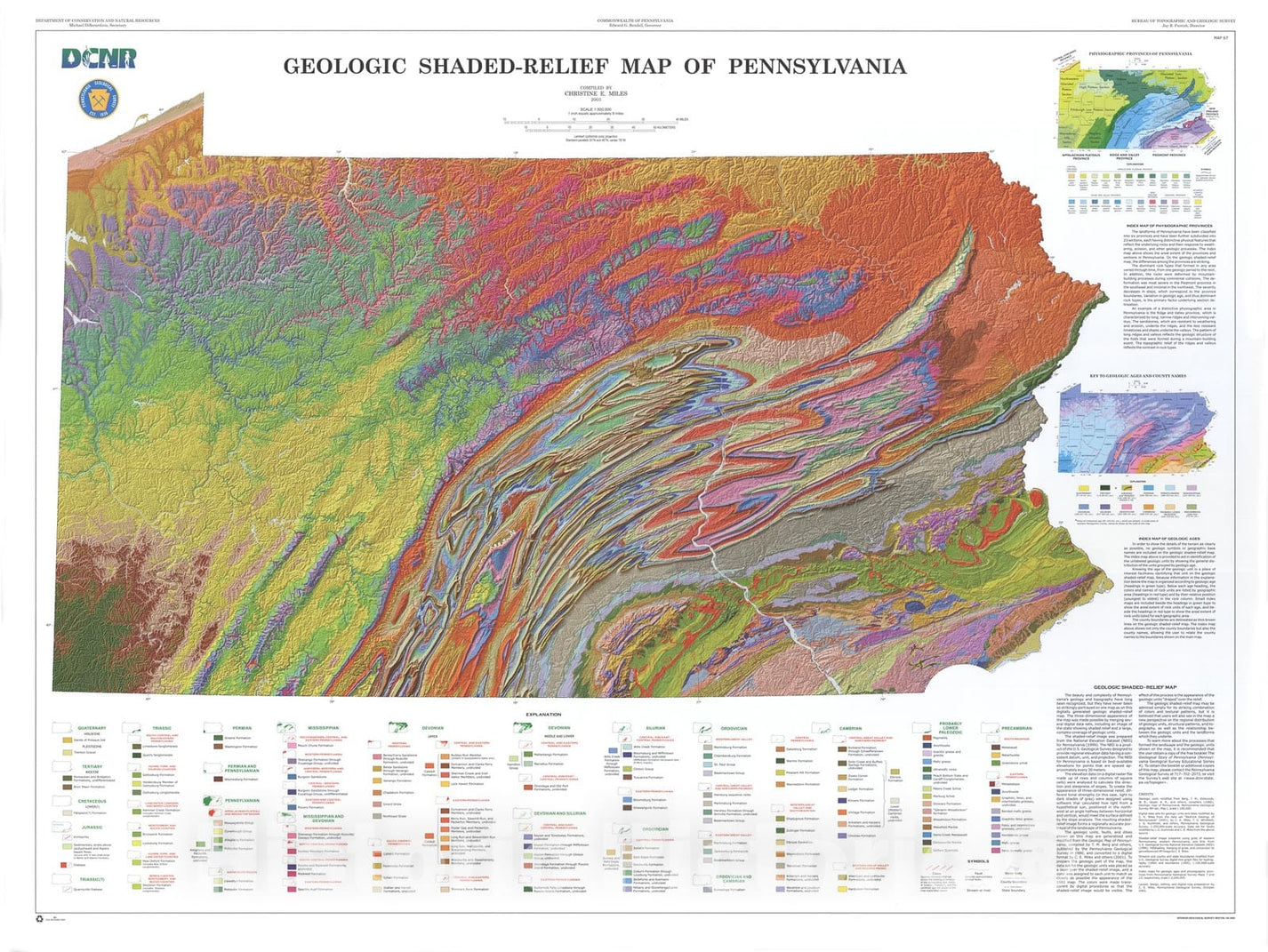 Map : Geologic shaded-relief map of Pennsylvania, 2003 Cartography Wal ...