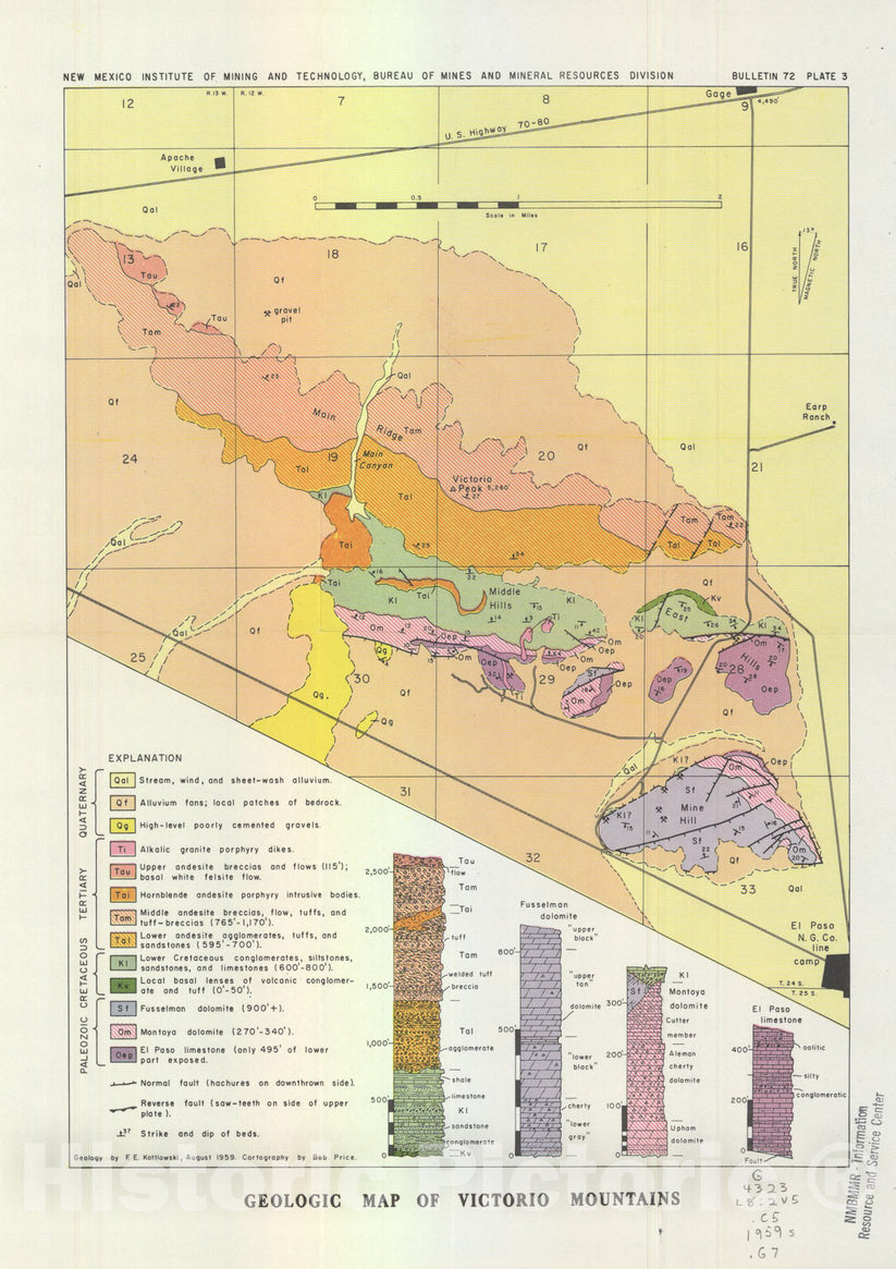 Map : Geologic map of Victorio Mountains, 1961 Cartography Wall Art ...