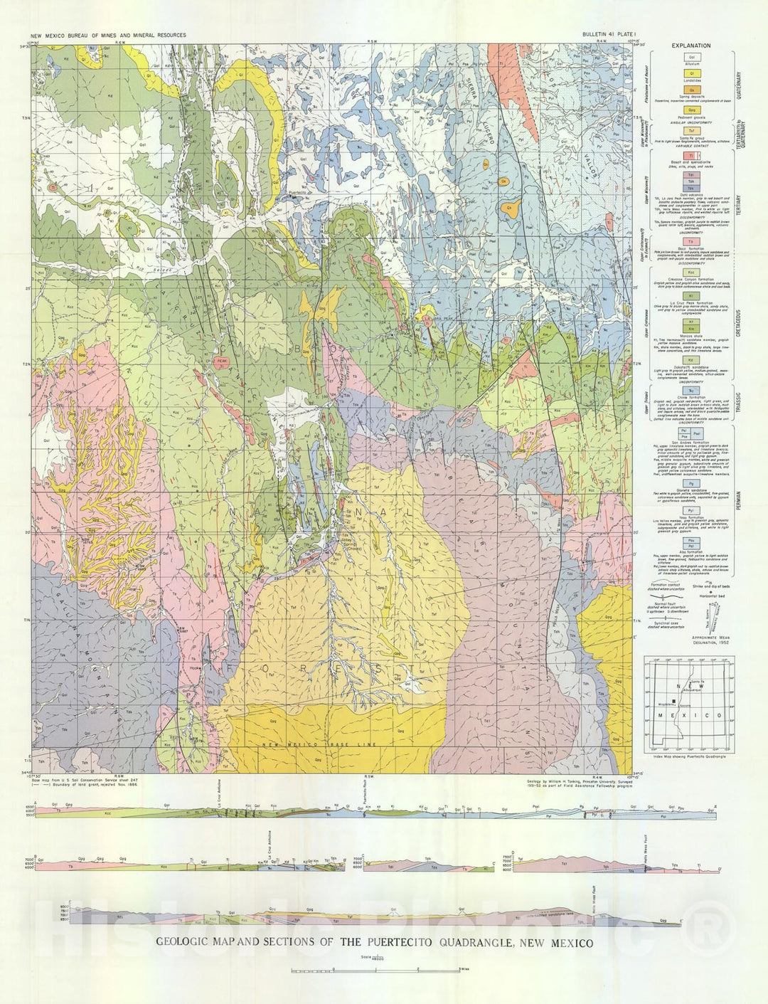 Map : Geologic map and sections of the Puertecito quadrangle, New Mexi – Historic Pictoric