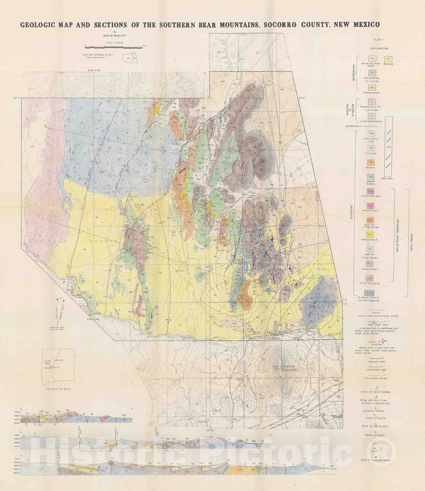 Map : Geologic map and sections of the southern Bear Mountains, Socorr ...