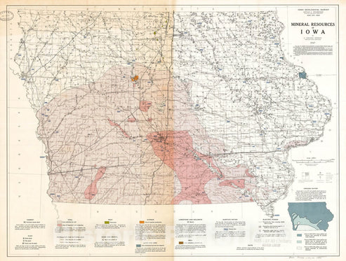 Map : Mineral resources of Iowa, 1947 Cartography Wall Art : – Historic ...