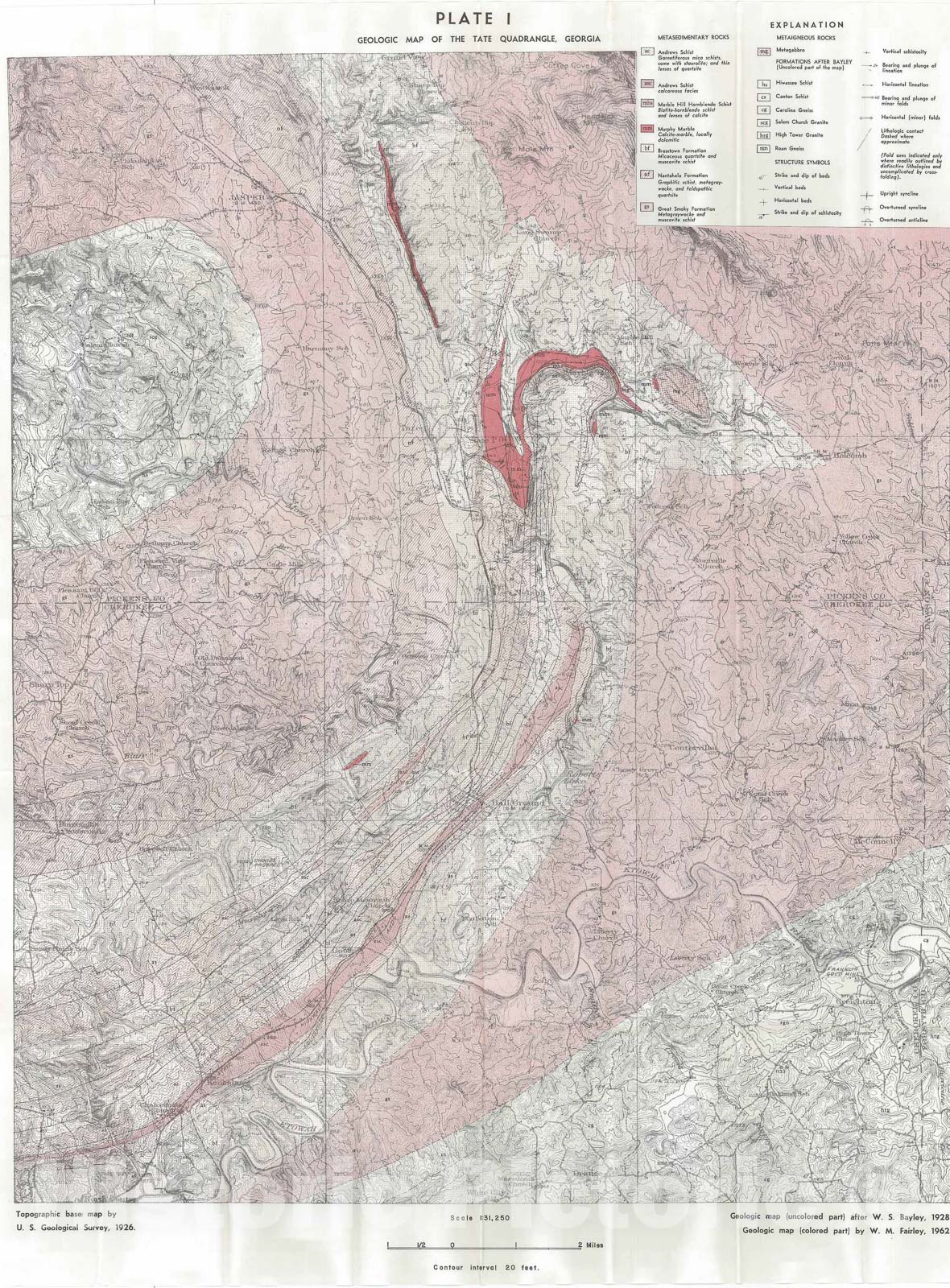 Map : The Murphy syncline in the Tate quadrangle, Georgia, 1965 Cartog ...
