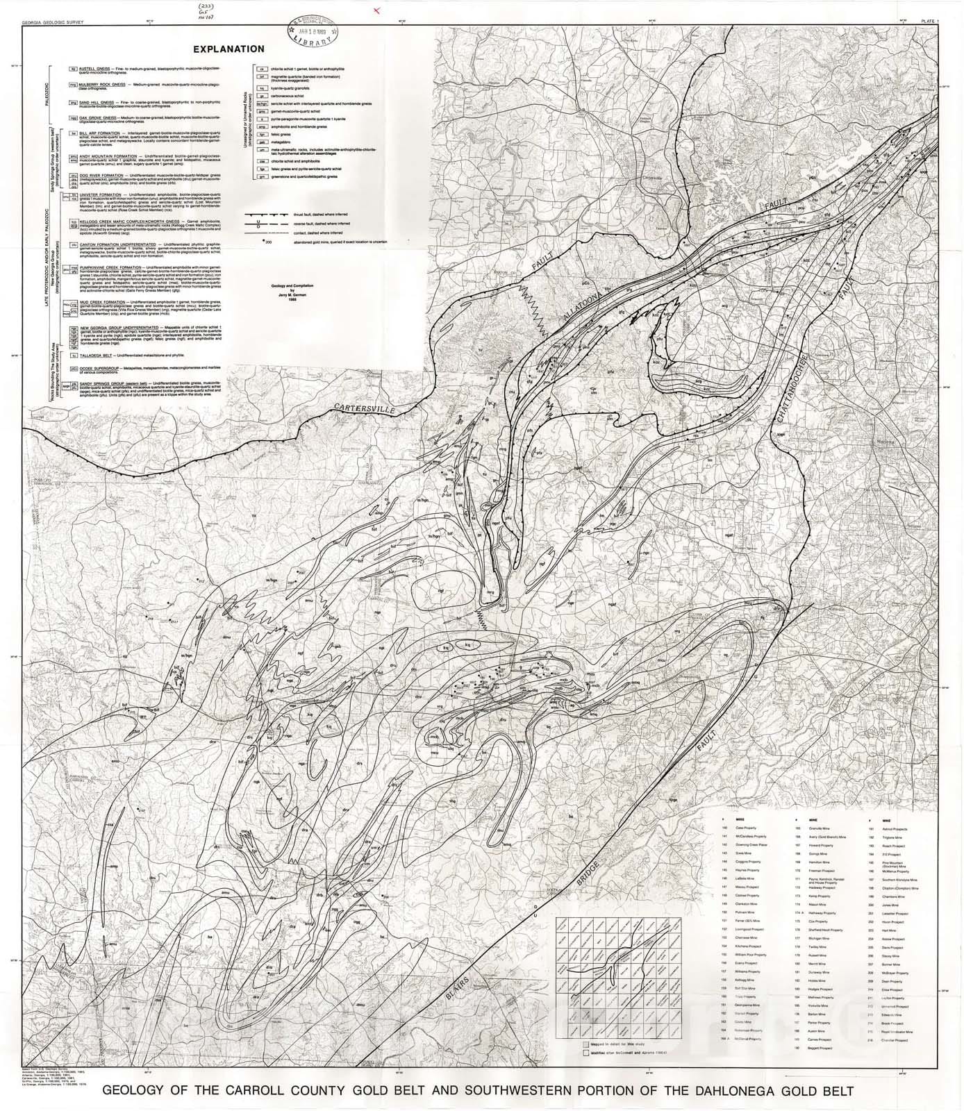 Map : The geology of gold occurrences in the west-central Georgia Pied ...