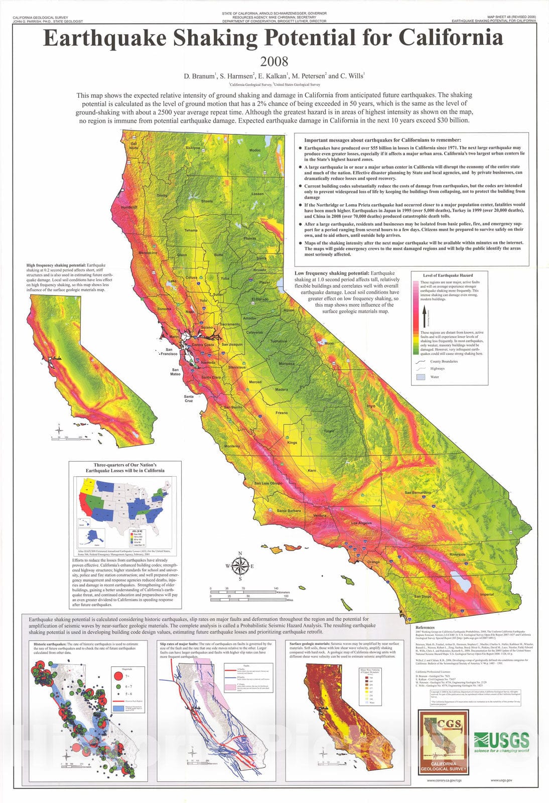 Map : Seismic shaking hazard maps of California, 1999 Cartography Wall ...