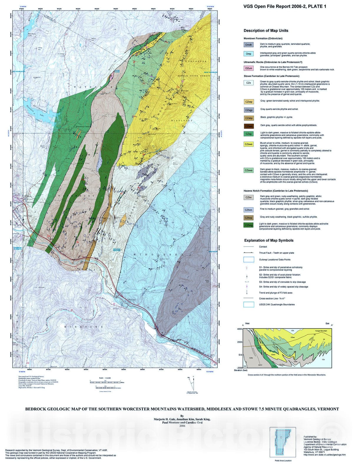 Map : Bedrock Geologic Map of the Southern Worcester Mountains Watersh ...