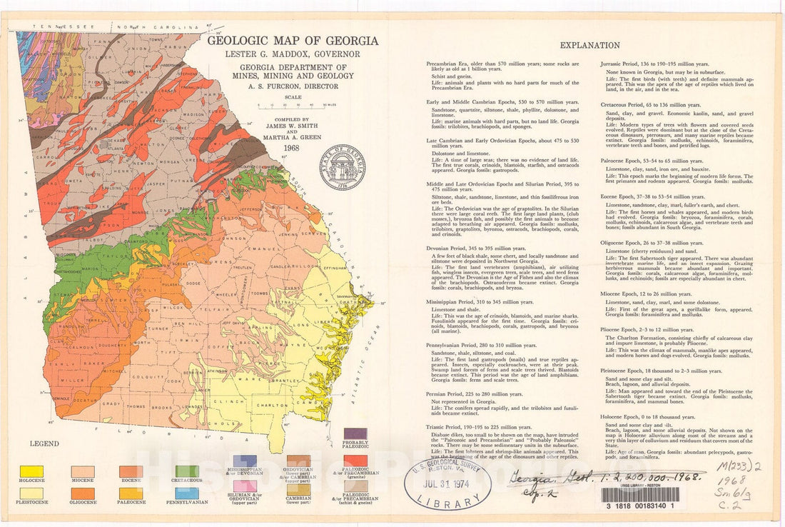 Map : Geologic map of Georgia, 1968 Cartography Wall Art : – Historic ...