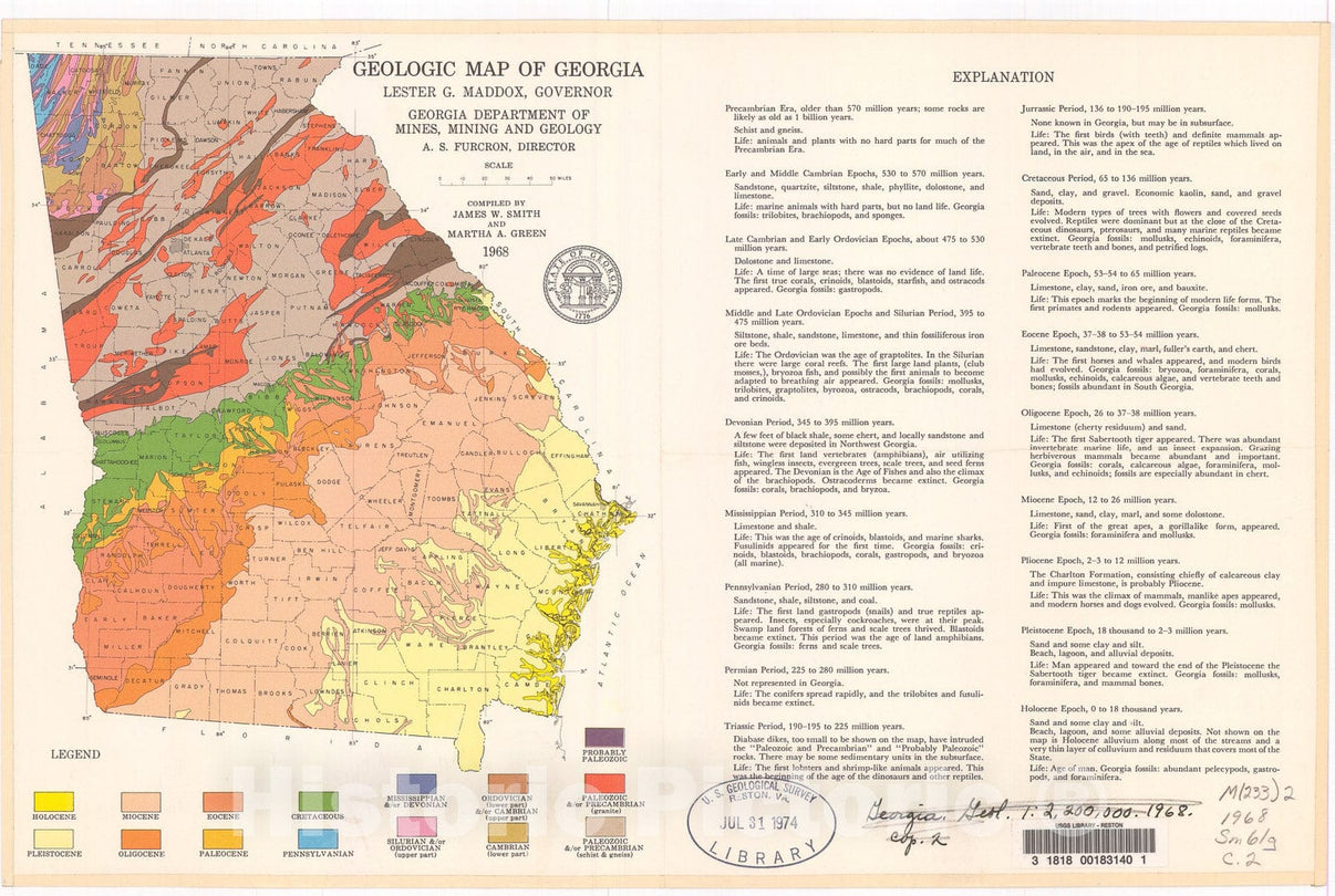 Map : Geologic map of Georgia, 1968 Cartography Wall Art : – Historic ...