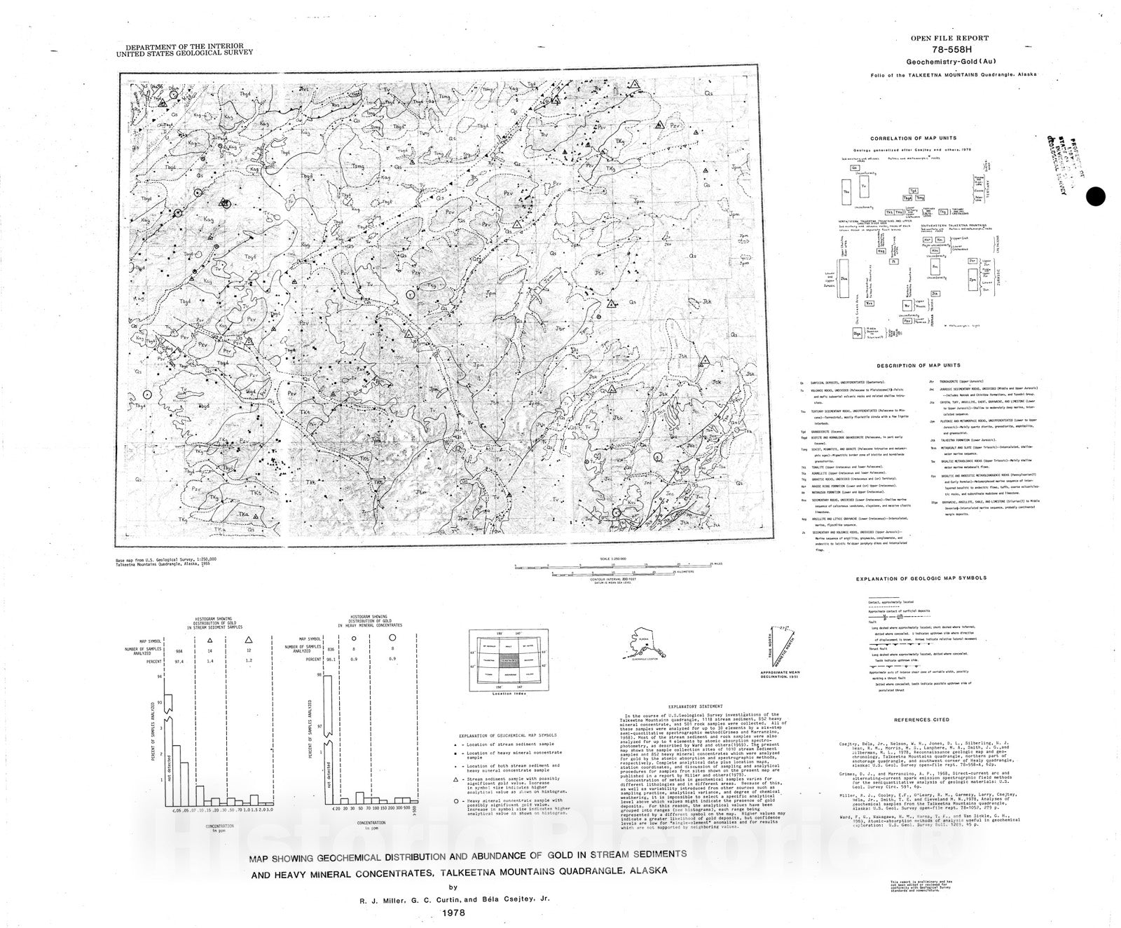 Map : Map showing geochemical distribution and abundance of gold in st ...