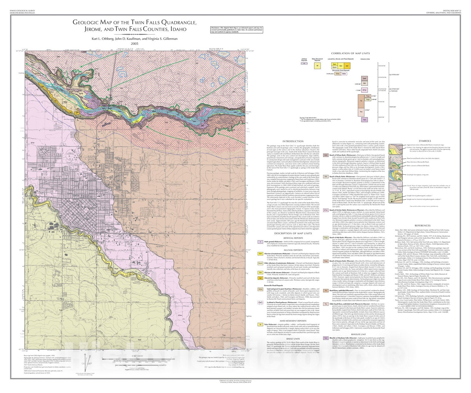 Map : Geologic Map of the Twin Falls Quadrangle, Jerome and Twin Falls ...
