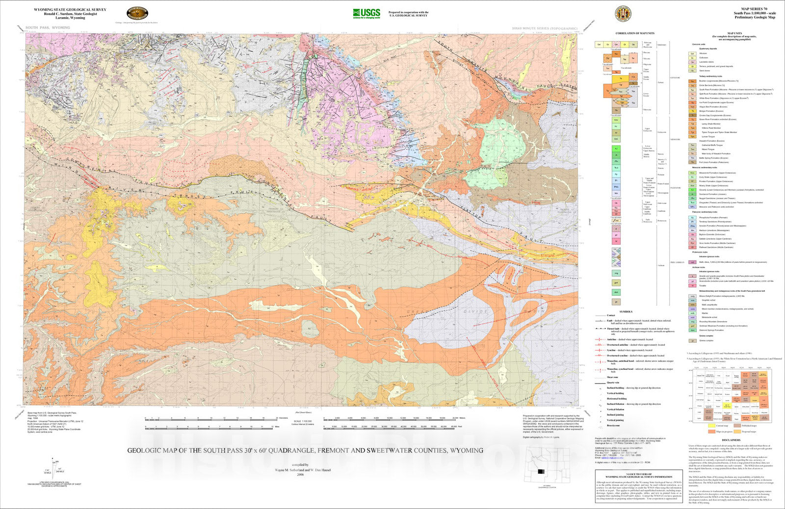 Map : Geologic map of the South Pass 30' x 60' Quadrangle, 2006 Cartog ...
