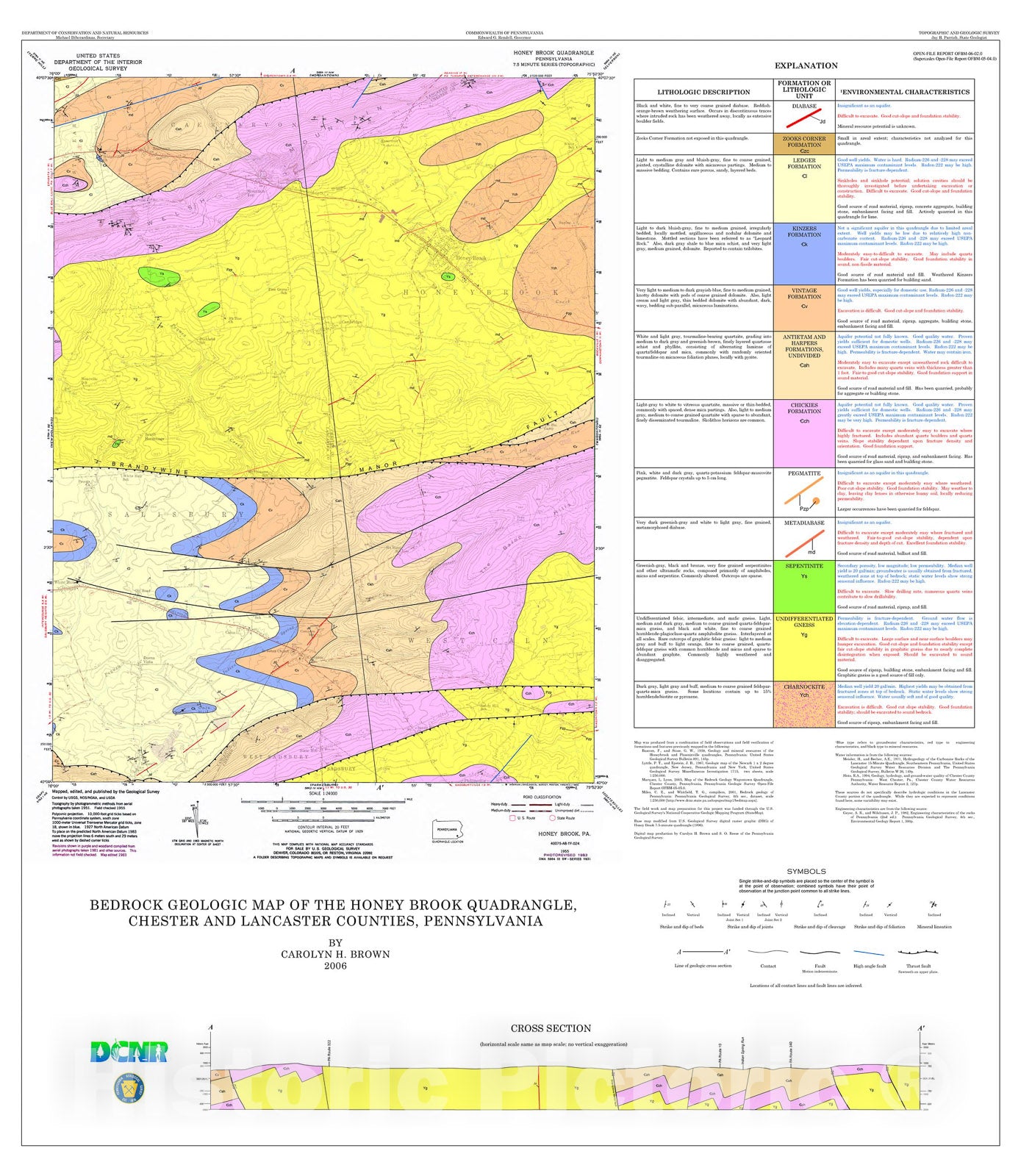 Map : Bedrock geologic map of the Honey Brook quadrangle, Chester and ...