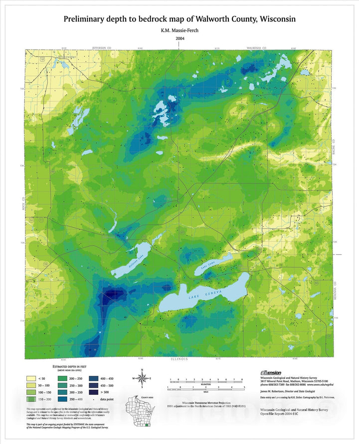 Map : Preliminary depth to bedrock map of Walworth County, Wisconsin ...